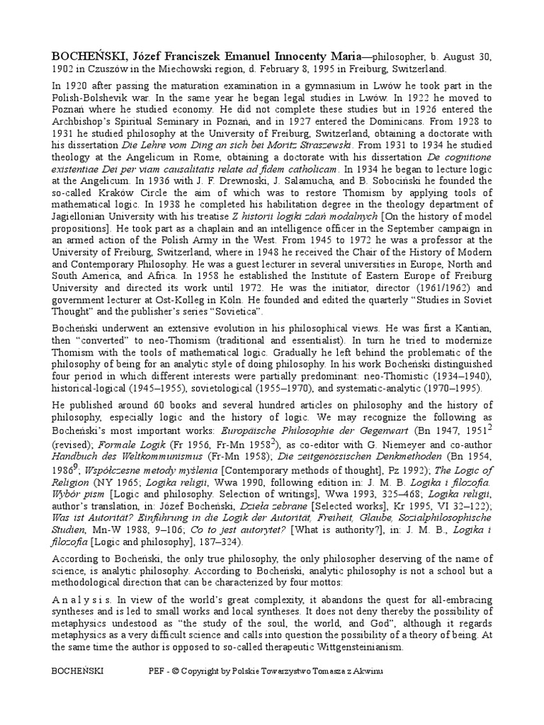 Bochenski | PDF | Analytic Philosophy | Logic