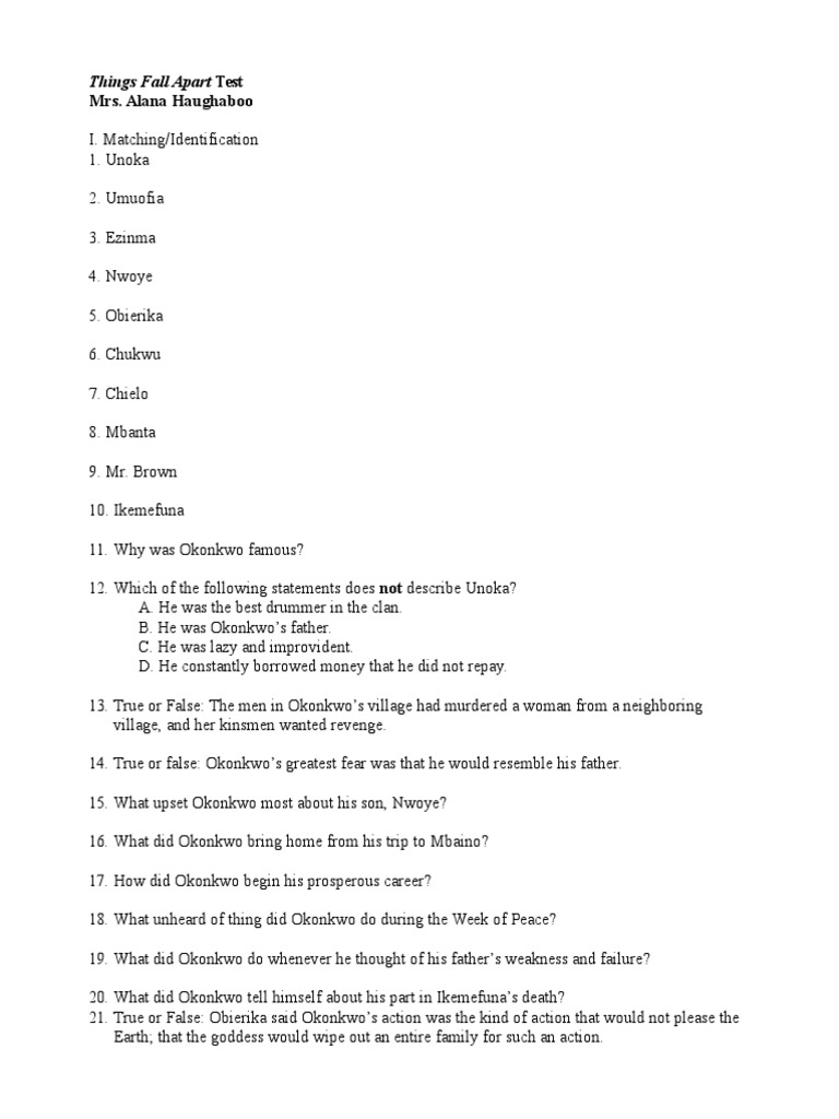 Things Fall Apart Test Questions | PDF | Social Science | History