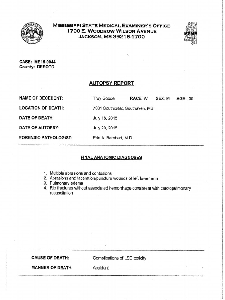 Troy Goode Autopsy Report | PDF