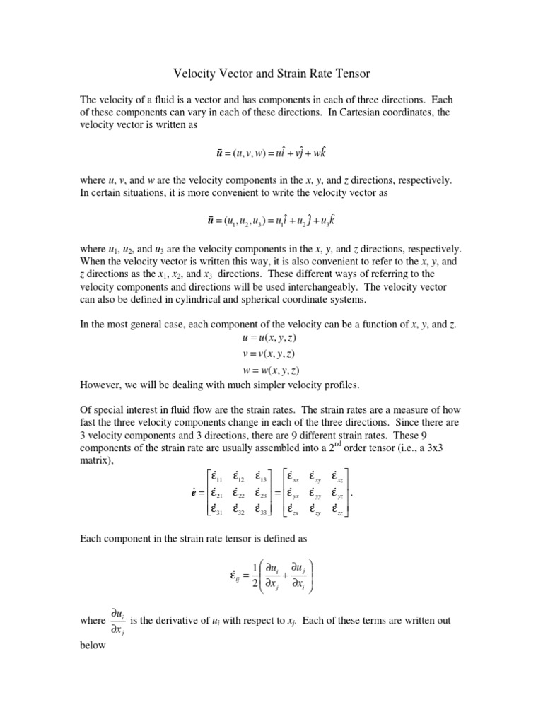 Velocity Vector and Strain Rate Tensor: Z Directions As The X | PDF | Euclidean Vector ...