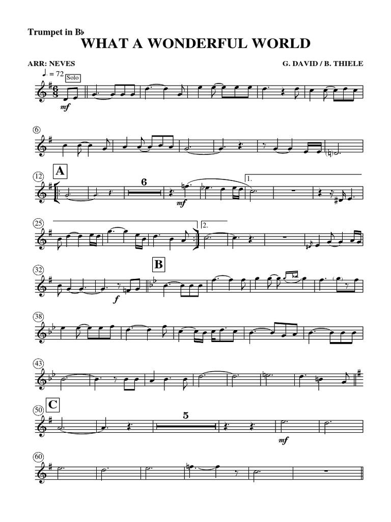 Trumpet Sheet Music What A Wonderful World Pdf