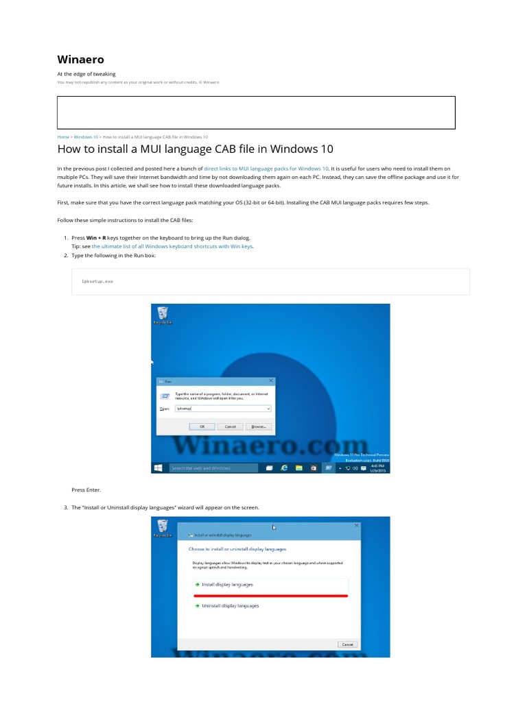 How To Install A MUI Language CAB File in Windows 10 | PDF | Windows 10 ...