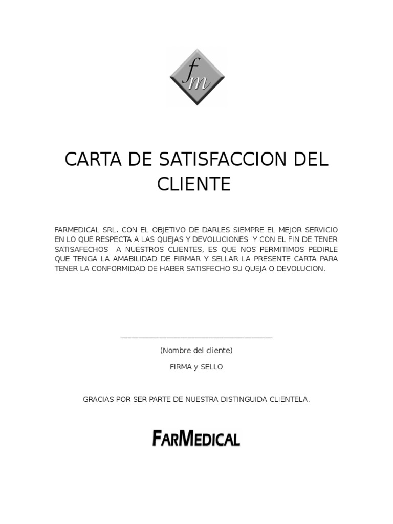 Form 26 Carta de Satisfaccion Del Cliente | PDF