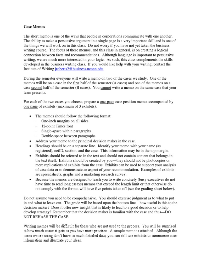 Case Memo Instructions | Memorandum | Demand