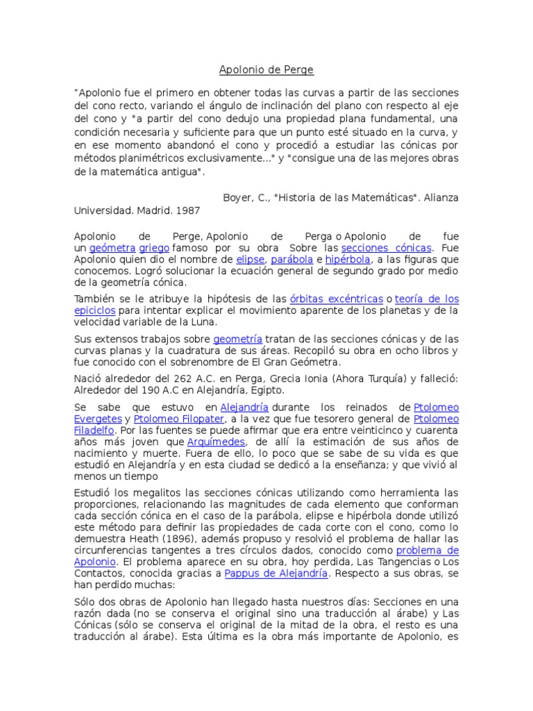 Apolonio de Perge | PDF | Geometría | Enseñanza de matemática