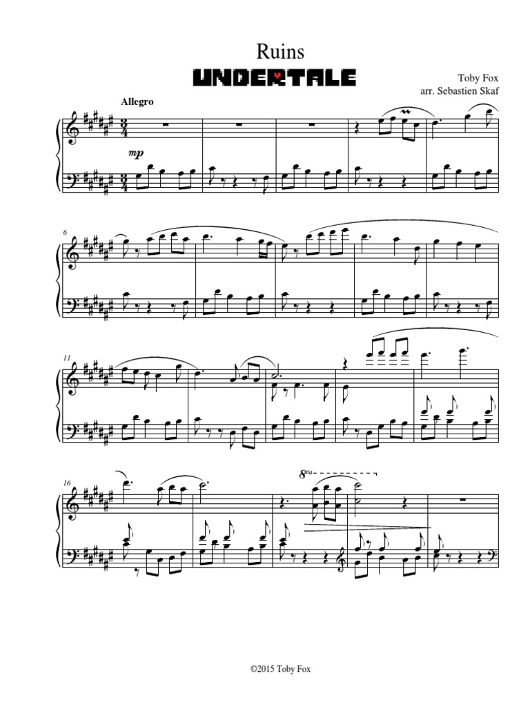 Toby Fox; Sebastien Skaf - Pianotale- Undertale Piano Arrangements - Pianotale Sheet Music