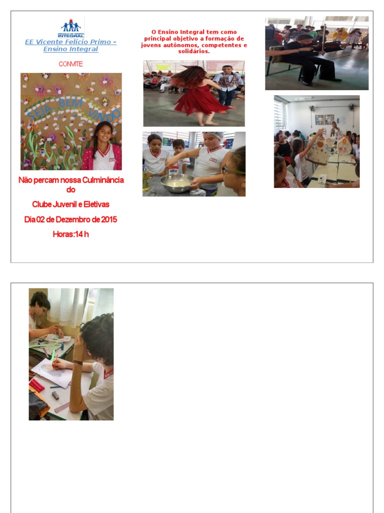 Folder Convite Culminância Eletivas e Clube Juvenil - 2º Semestre | PDF | Autoajuda