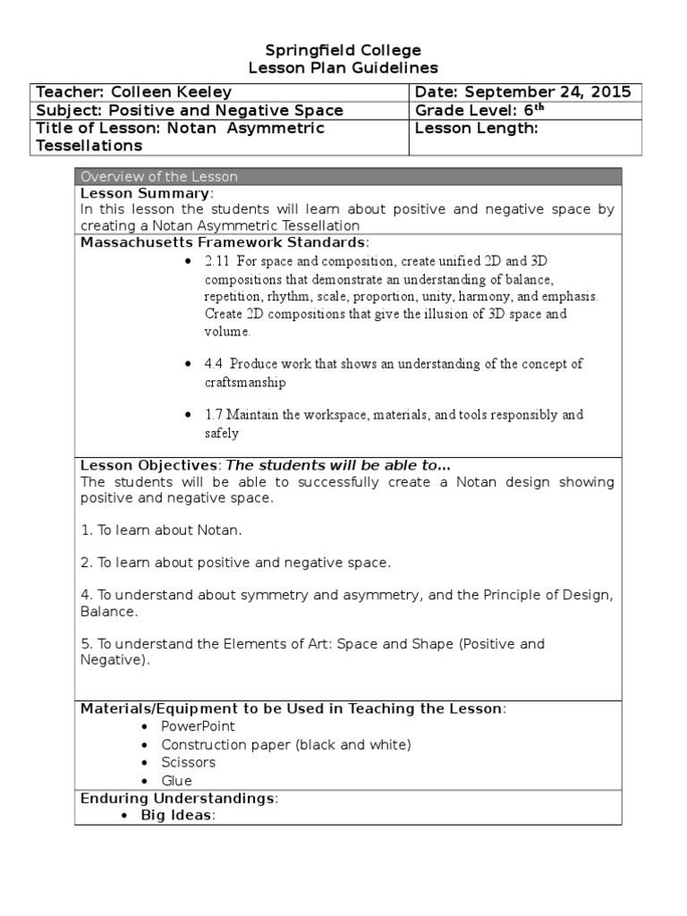 Notan Lesson Day 1 | PDF | Symmetry | Lesson Plan