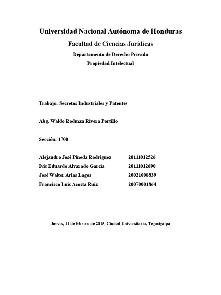 Patentes y Secretos Industriales en Honduras | PDF | Patentar | Propiedad