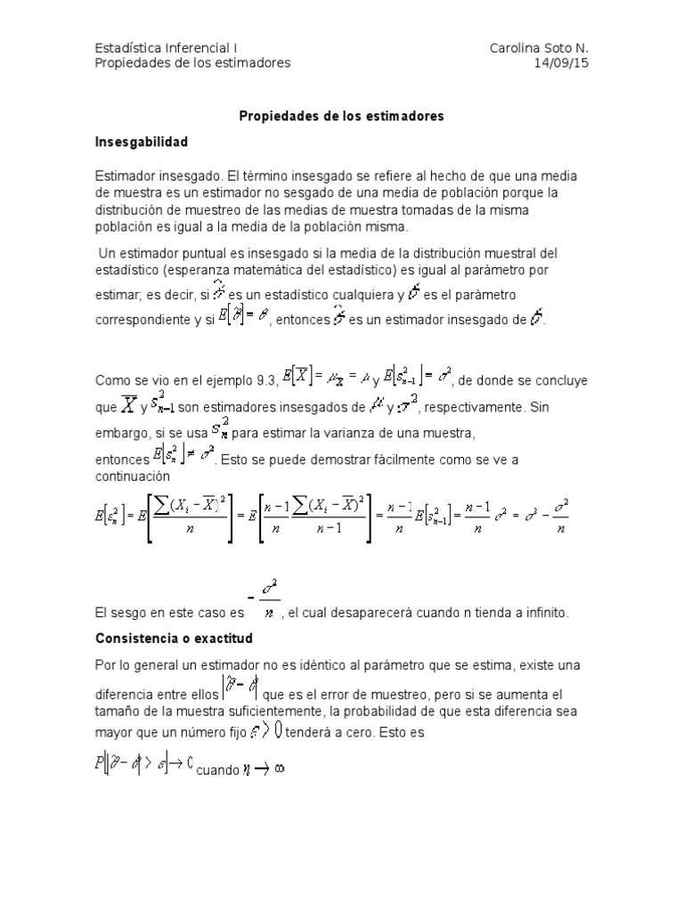 Propiedades de Los Estimadores | Descargar gratis PDF | Estimador ...