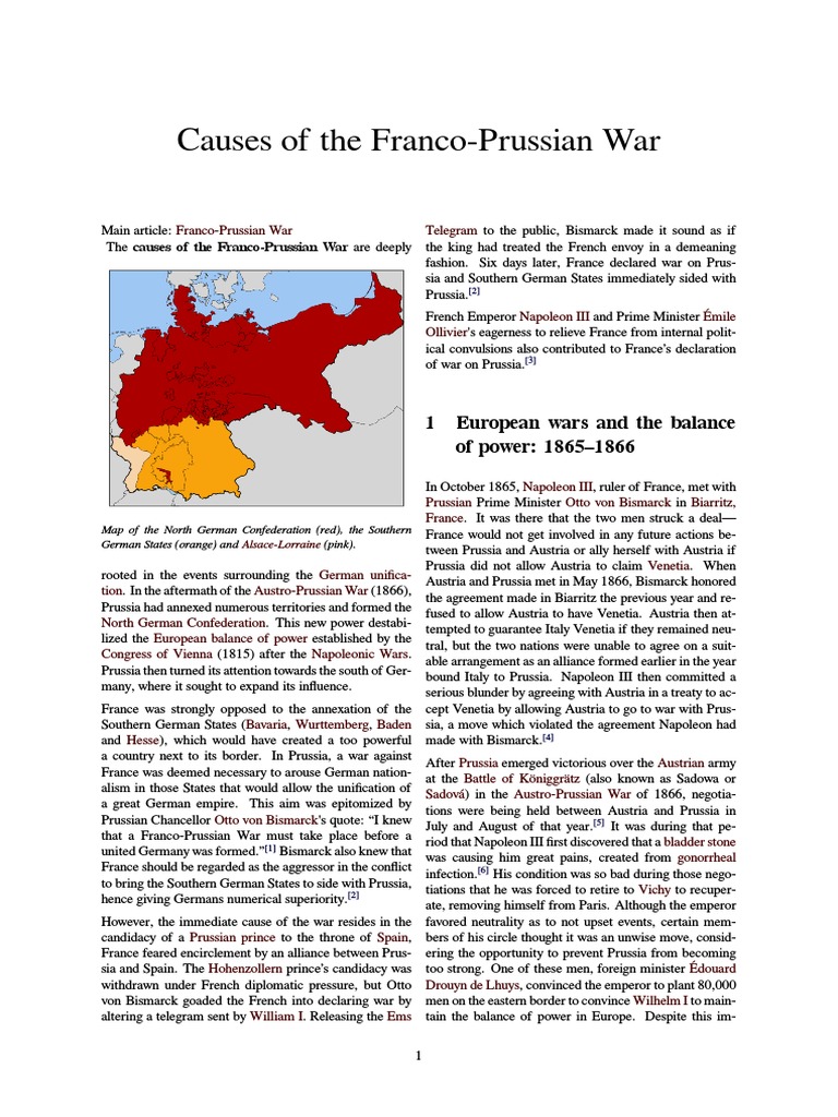 Causes of The Franco-Prussian War | PDF | Otto Von Bismarck ...