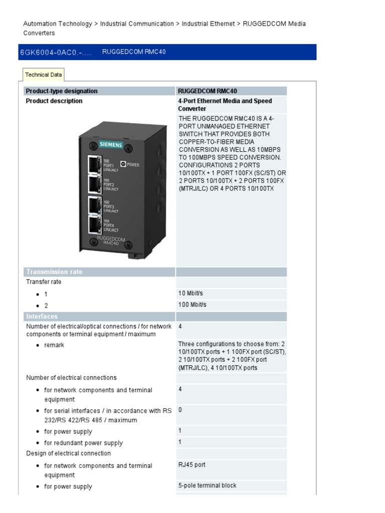 RMC40-datasheet | Power Supply | Ethernet