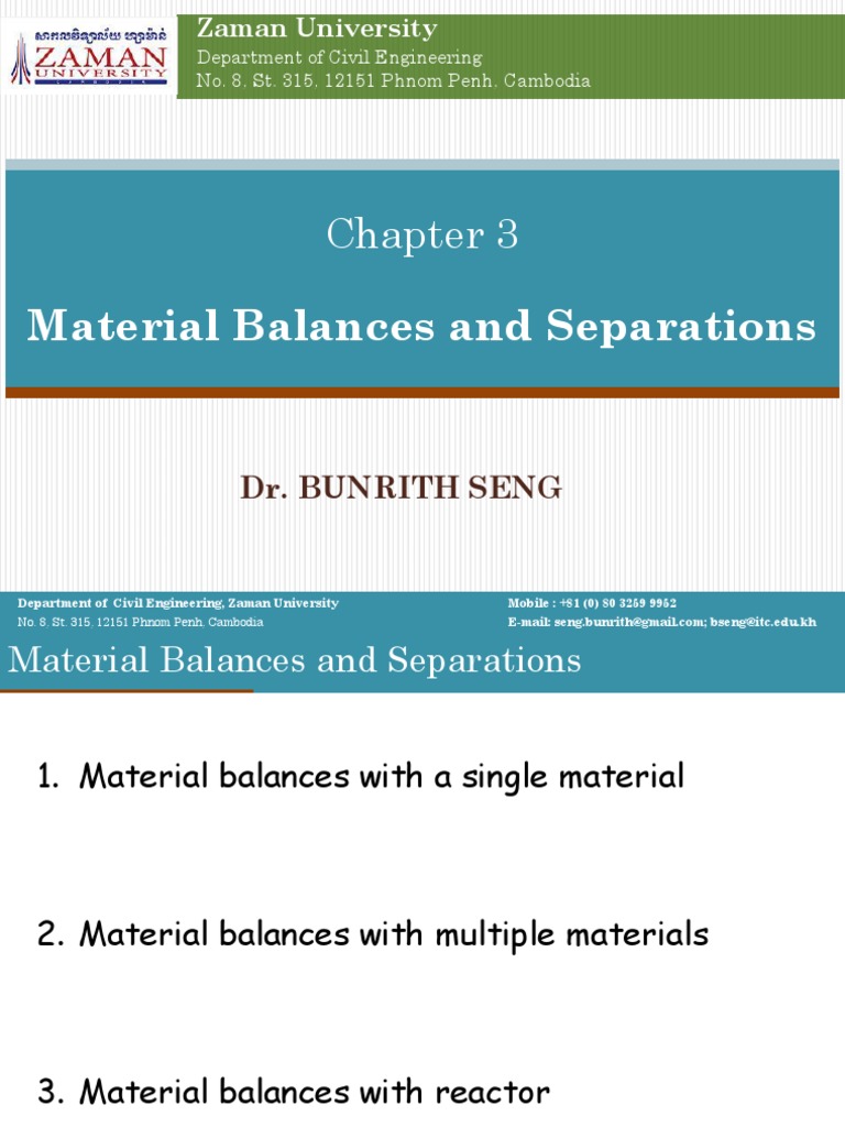 Chapter 3. Material Balances and Separations | PDF | Sanitary Sewer | Steady State