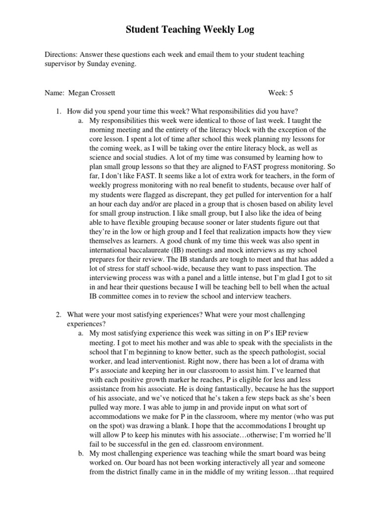 Student Teaching Weekly Reflection 1 | PDF | Communication | Learning