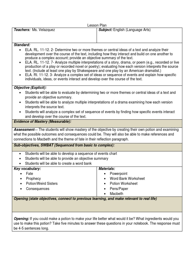 Analyzing Themes in Macbeth Lesson Plan | PDF | Macbeth | Lesson Plan