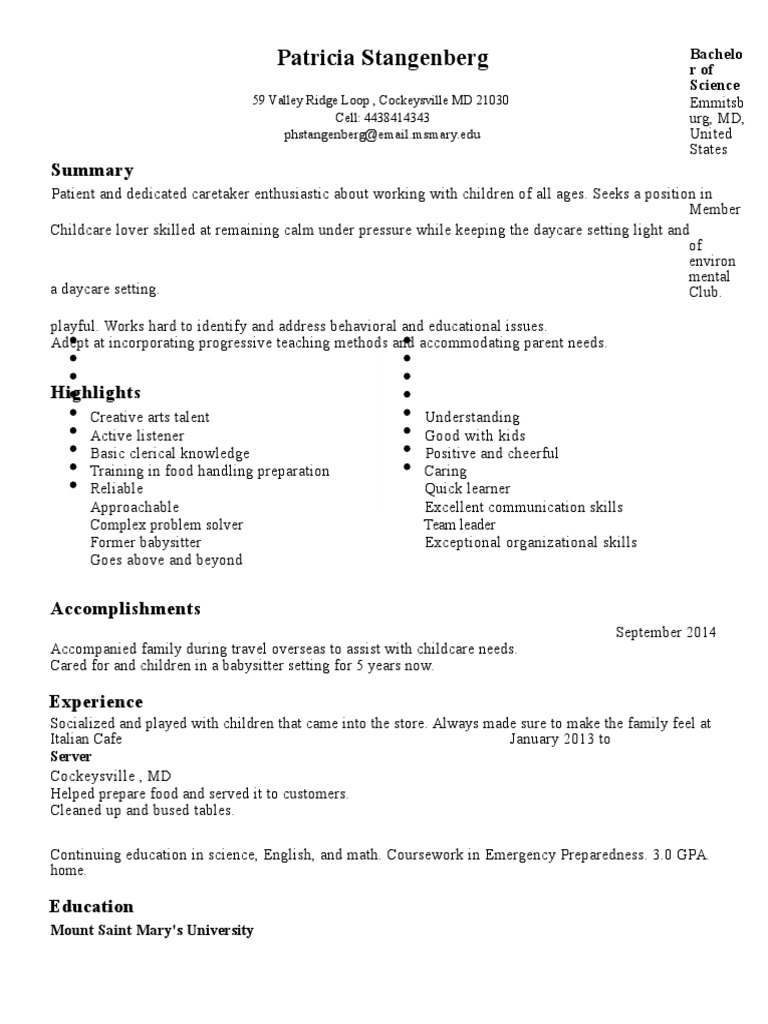 Childcare Enthusiast's Profile | PDF