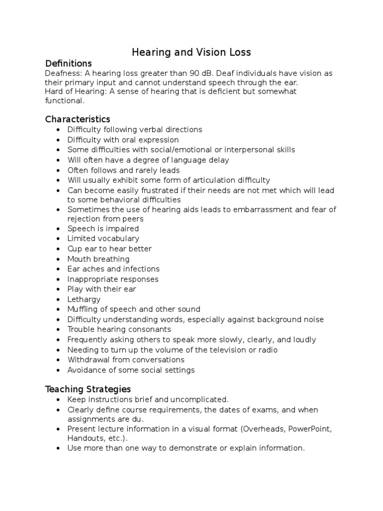 Hearing and Vision Loss | PDF | Hearing Loss | Visual Impairment