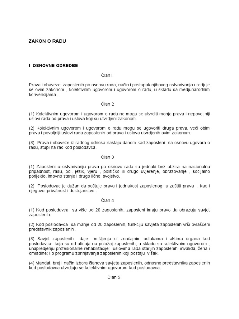 Zakon o Radu Crna Gora | PDF