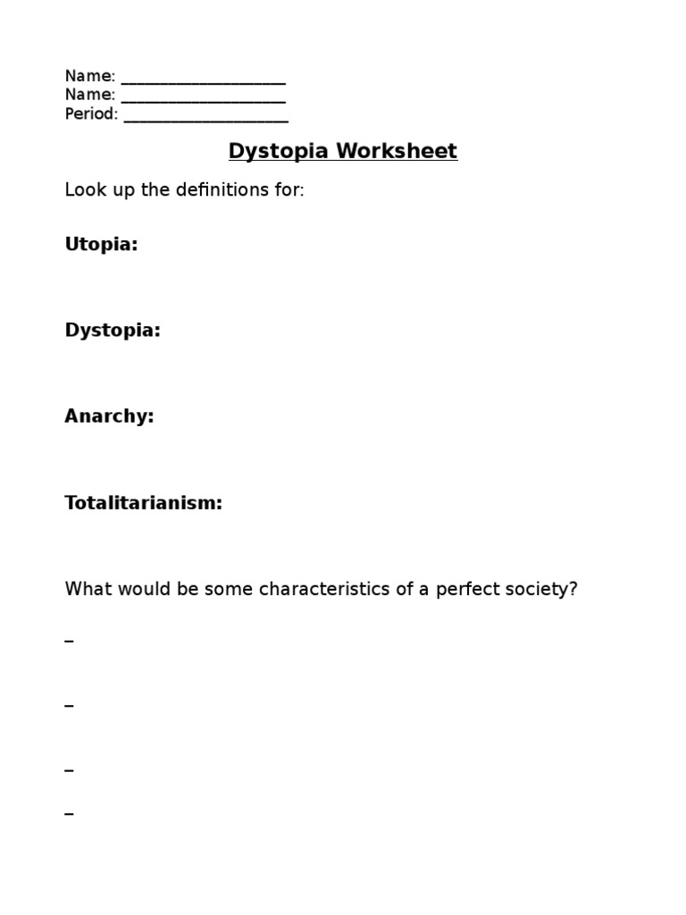Dystopia Worksheet | PDF