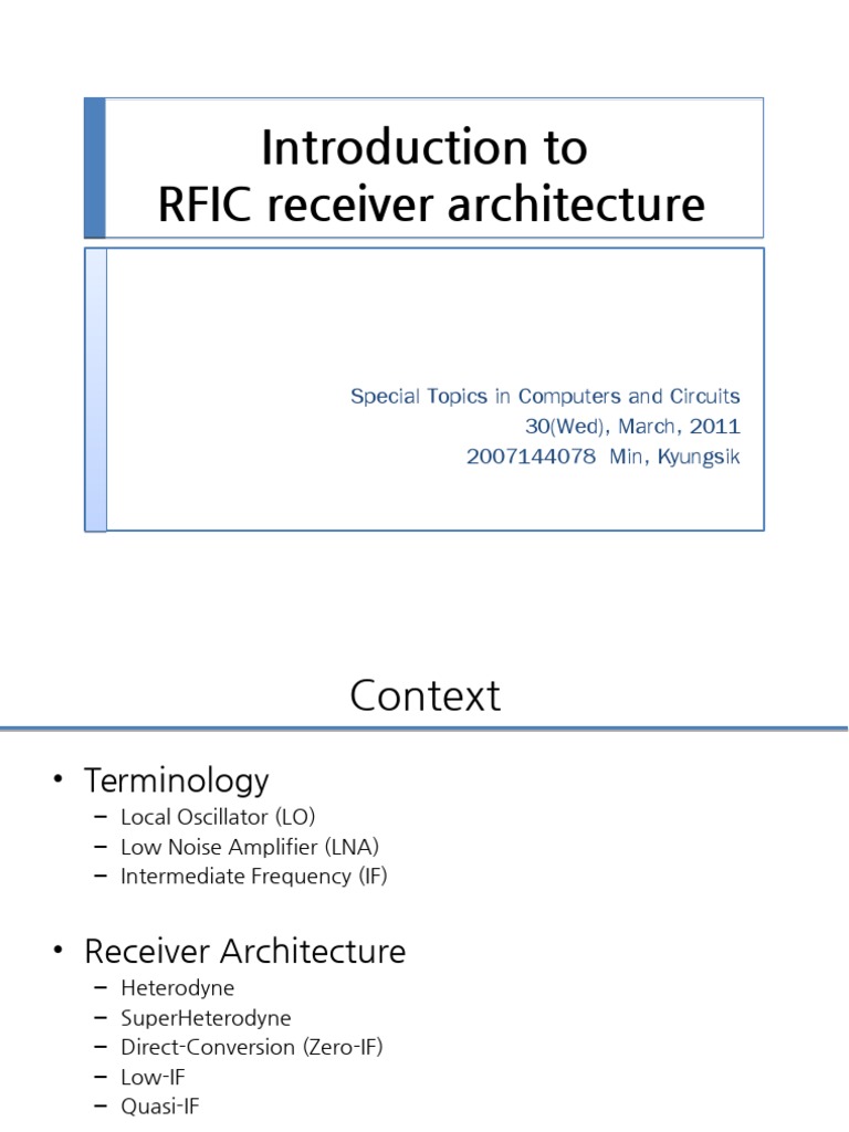 Introduction To RFIC Receiver Architecture | PDF