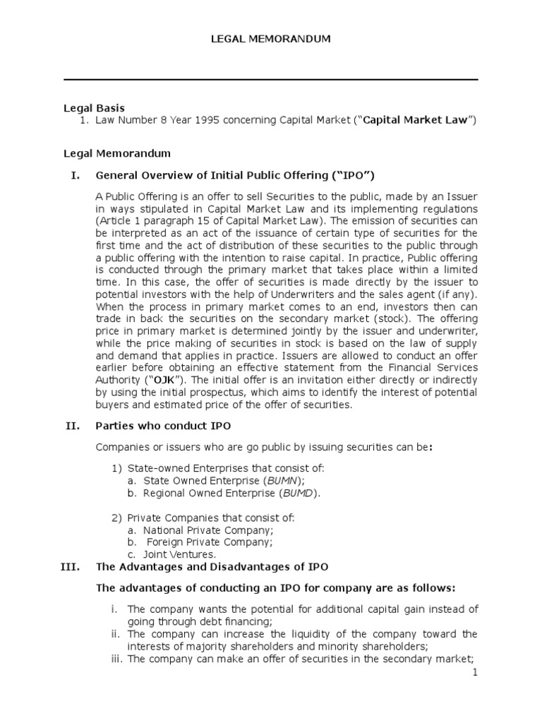 Legal Memorandum Initial Public Offering | PDF | Initial Public ...