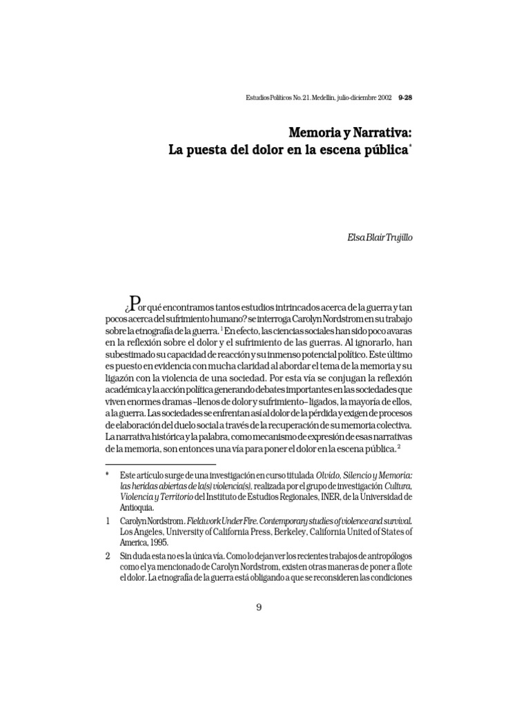 Blair Trujillo, Elsa (2002) - Memoria y Narrativa - La Puesta Del Dolor ...
