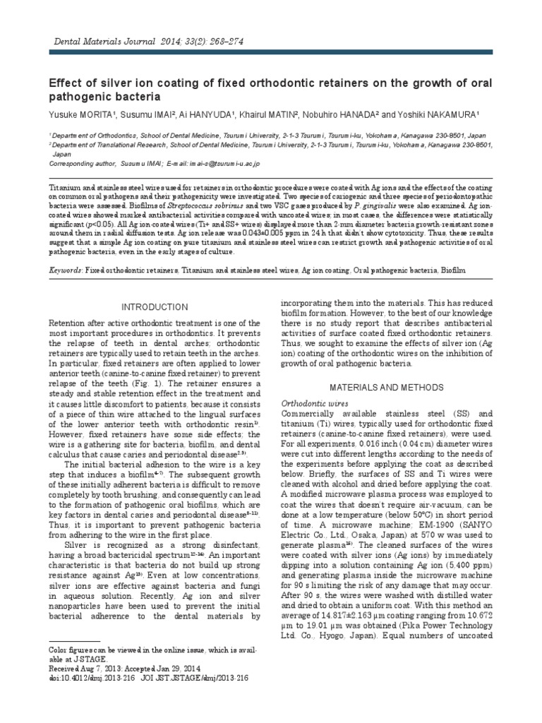Effect of Silver Ion Coating of Fixed Orthodontic Retainers On The ...