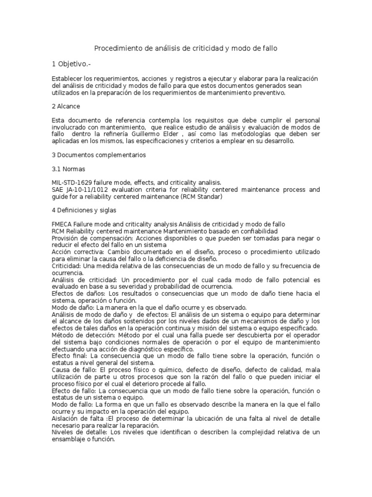 Procedimiento de Análisis de Criticidad y Modo de Fallo | PDF | Complejidad | Probabilidad