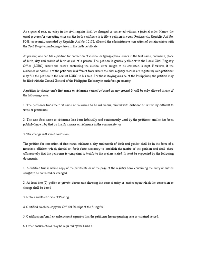 Birth Certificate Correction Guide | PDF | Physician | Birth Certificate