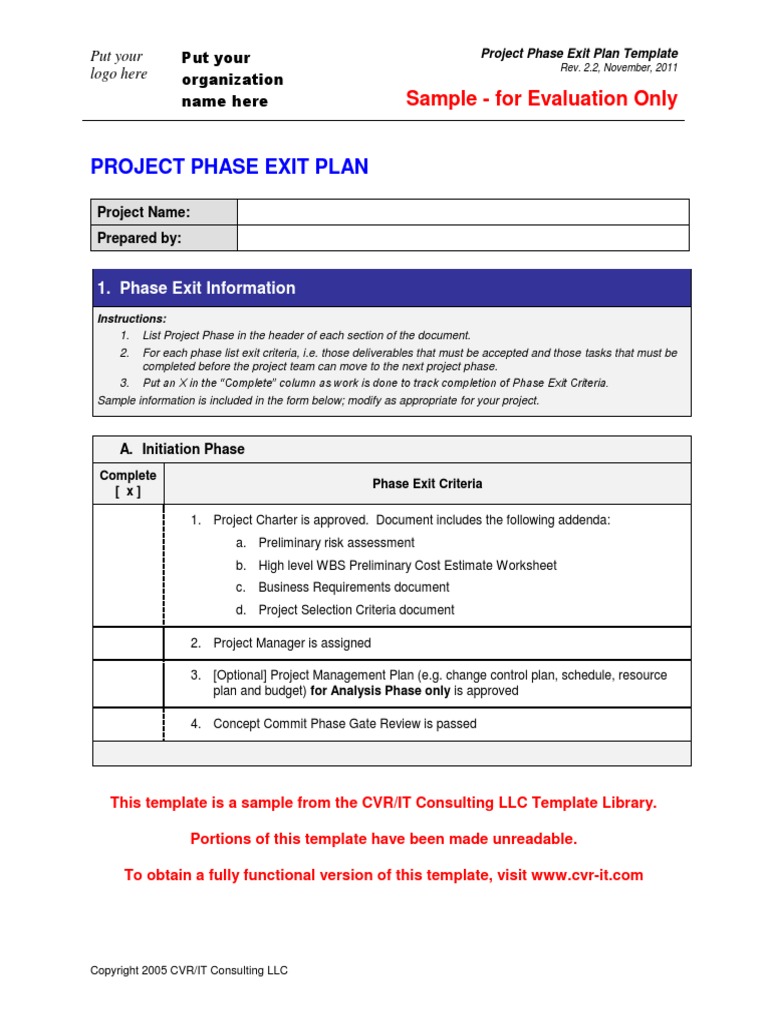 XPhase Exit Plan Template PDF | PDF | Production And Manufacturing ...