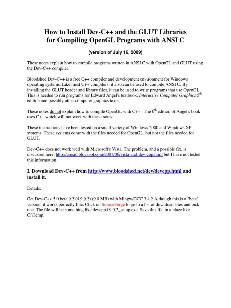How To Install Dev-C++ and The Glut Libraries For Compiling Opengl ...