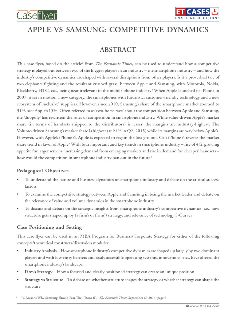 Apple Vs Samsung: Competitive Dynamics | PDF | Smartphone | Apple Inc.