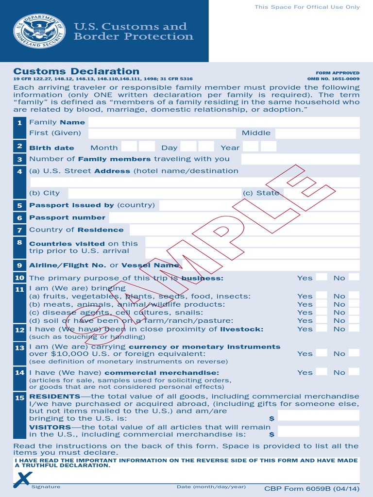 CBP Form 6059B English (Sample Watermark) | U.S. Customs And Border ...