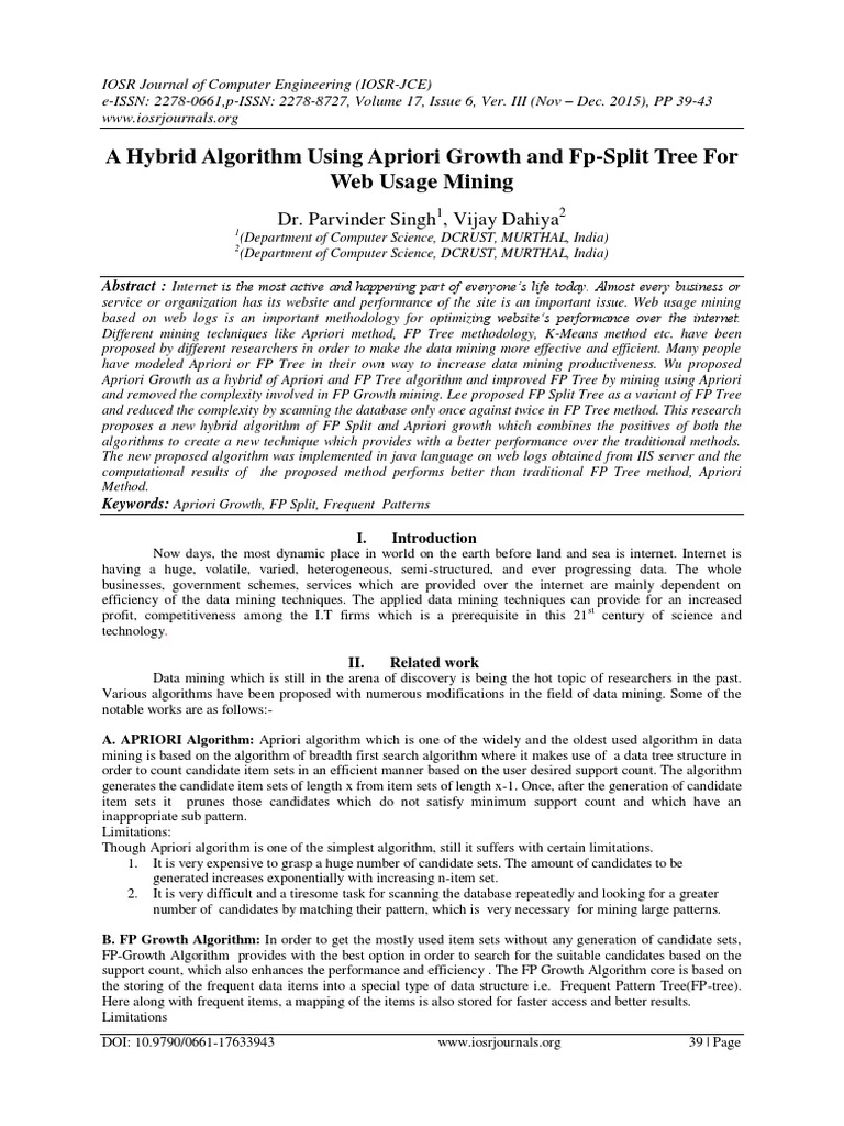 A Hybrid Algorithm Using Apriori Growth And Fp Split Tree For Web Usage Mining Pdf 