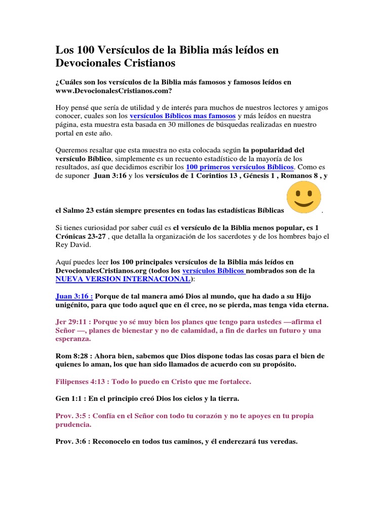 Los 100 Versículos de La Biblia Más Leídos en Devocionales Cristianos y Muchas Cosas Muy ...