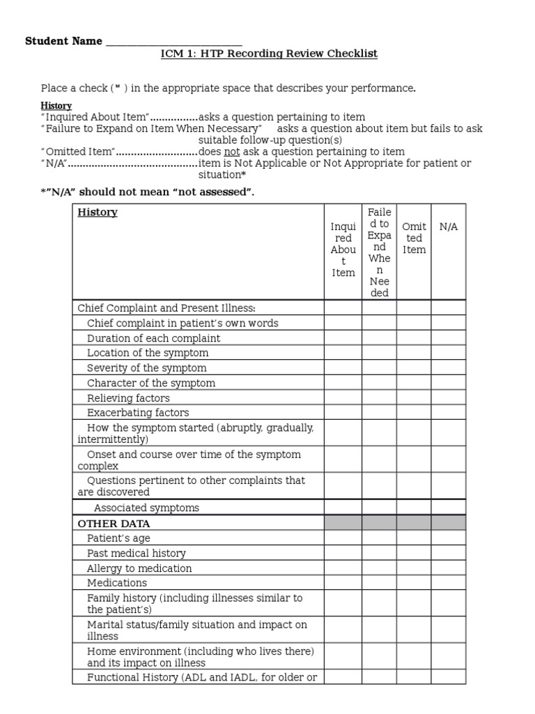 Student Name - : ICM 1: HTP Recording Review Checklist | PDF ...