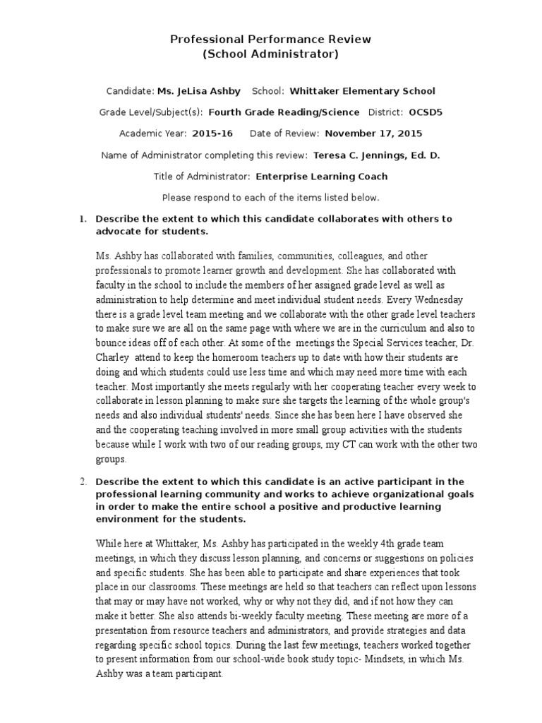 Professional Performance Review | PDF | Homework | Teachers