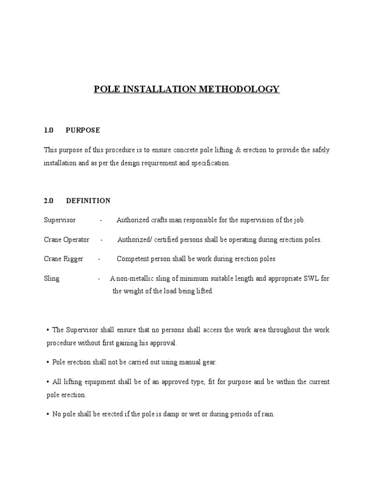 Pole Installation Methodology | PDF | Elevator | Rope