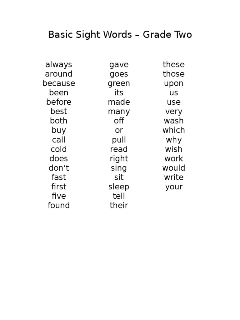 Grade 2 Sight Words List | PDF
