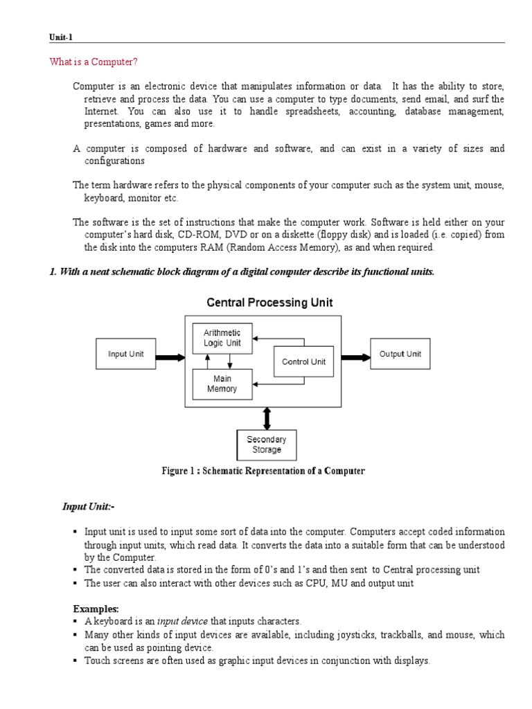 What Is A Computer?: 1. With A Neat Schematic Block Diagram of A ...