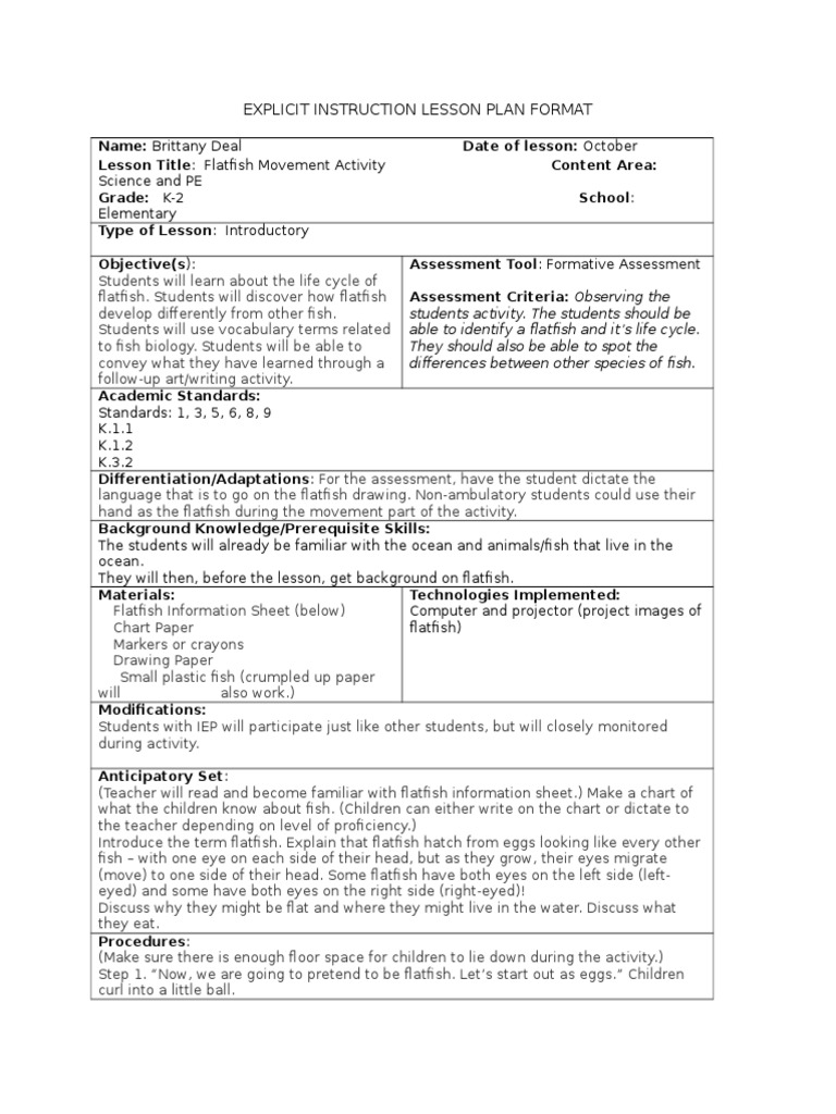 Explicit Instruction Lesson Plan Format | PDF | Educational Assessment ...