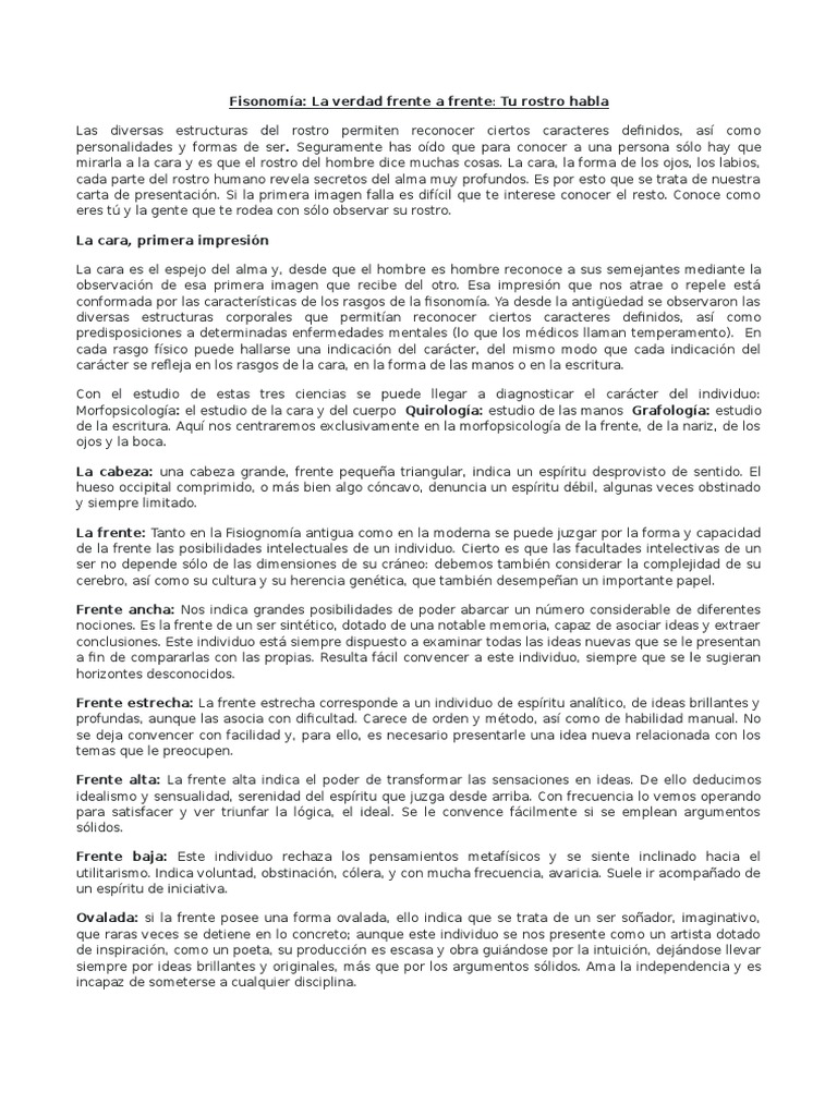 Fisonomía de La Cara | PDF | Fisonomía | Alma