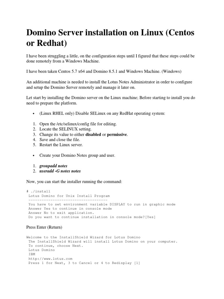 Domino Server Installation On Linux | PDF | Ibm Notes | Installation ...