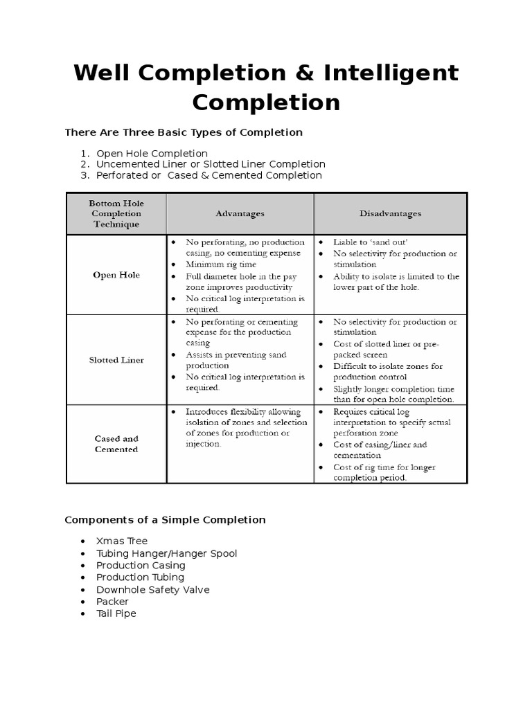 Well Completion & Intelligent Completion | PDF