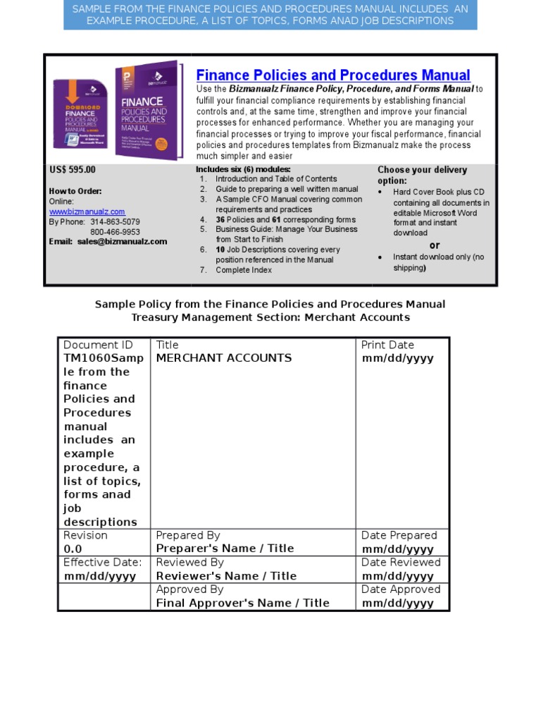 Bizmanualz Finance Policies and Procedures Sample | PDF | Financial Statement | Valuation (Finance)