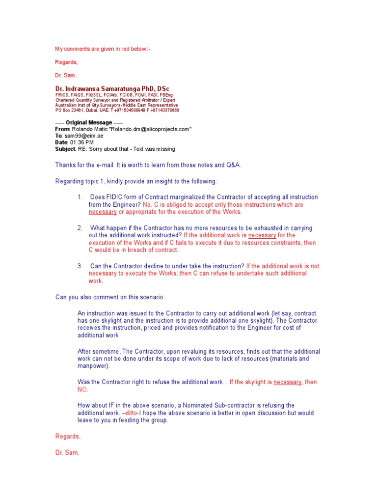 Dr. Indrawansa Samaratunga PHD, DSC: My Comments Are Given in Red Below ...