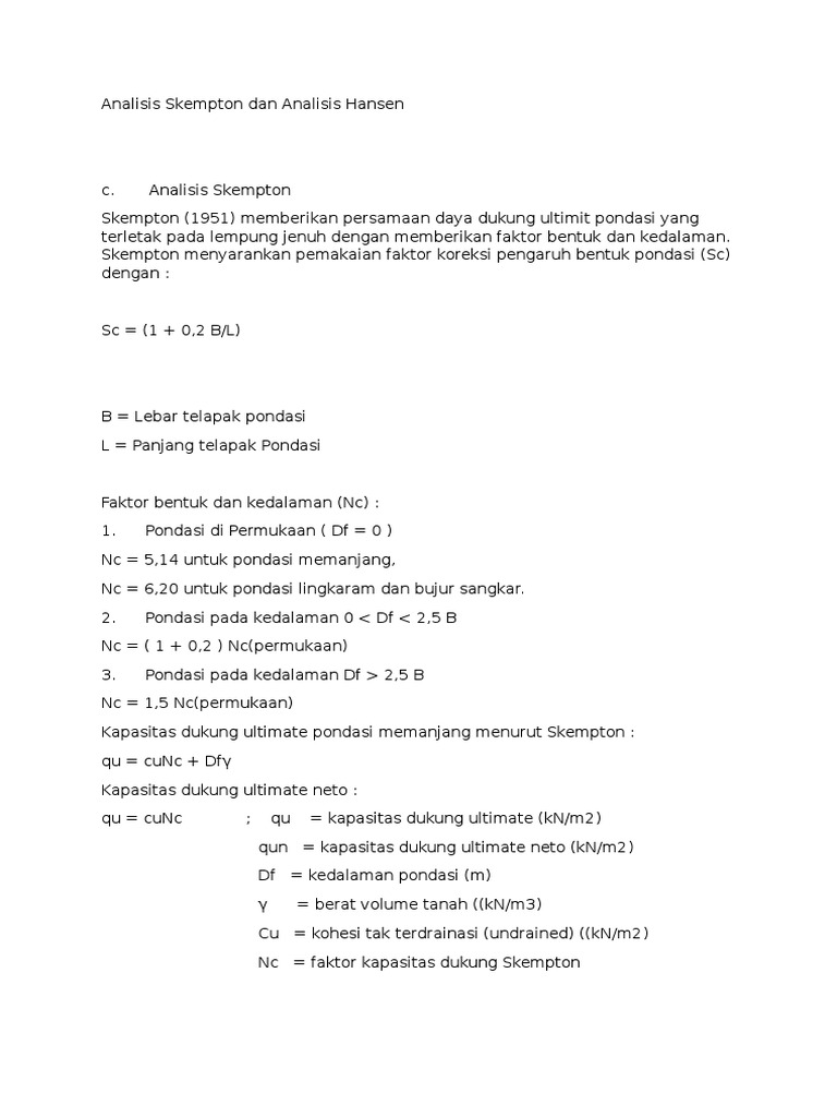 Analisis Skempton Dan Analisis Hansen | PDF | Metode & Bahan Ajar