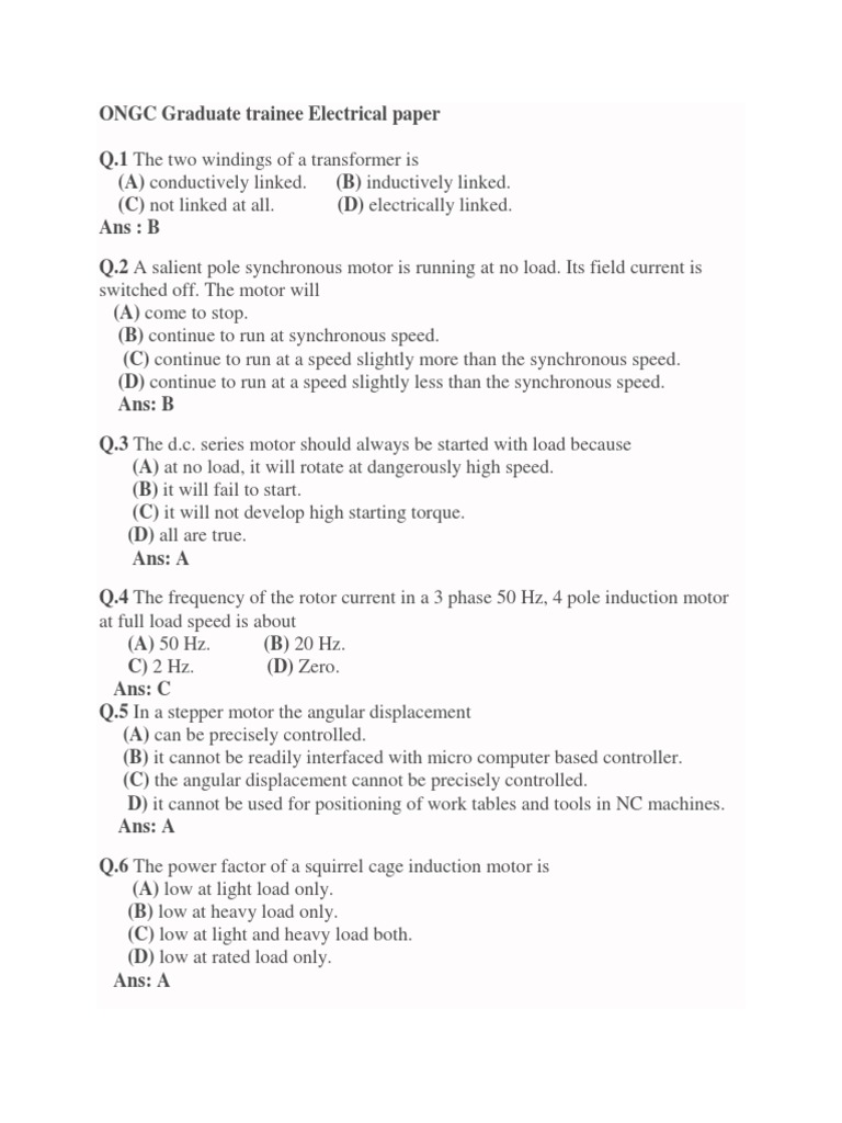 Ongc Electrical Paper | PDF | Magnetic Devices | Electrodynamics