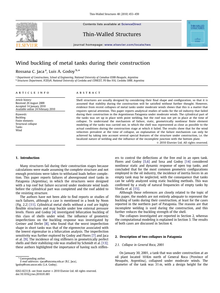 Wind-Induced Buckling of Metal Tanks | PDF | Buckling | Eigenvalues And ...