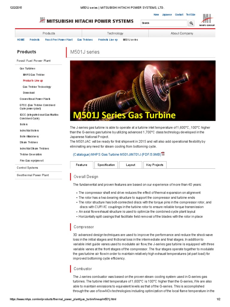 m501j Series - Mitsubishi Hitachi Power Systems, LTD | PDF | Gas ...